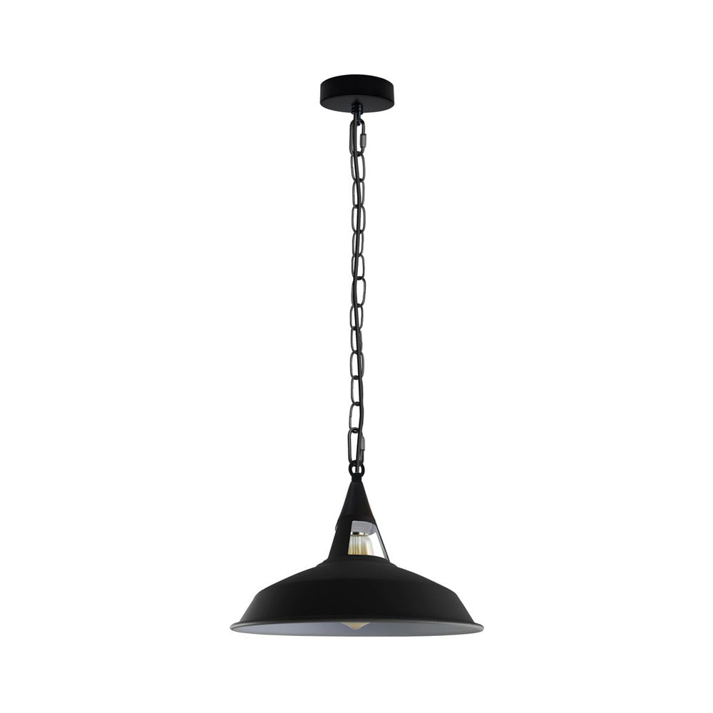 Black (White Inner) Barn Style Industrial Pendant Light - With Chain ...