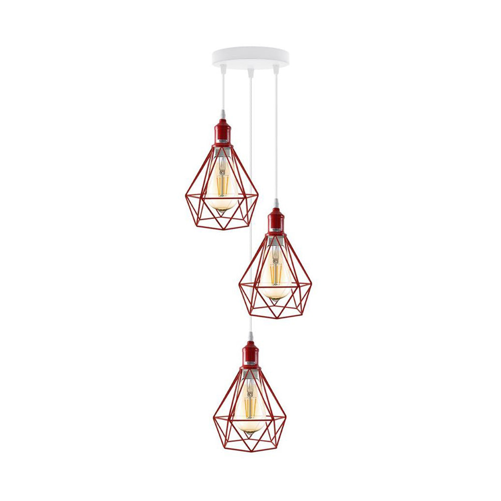 Red Diamond Cage Triple Pendant Light – Home Industrial Lighting