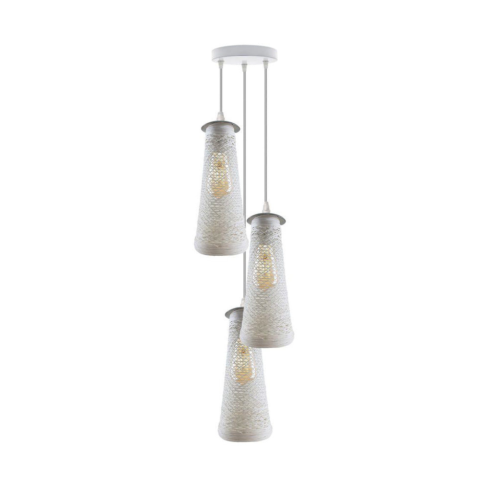 White Woven Shade Triple Pendant Light - With Bulbs – Home Industrial ...